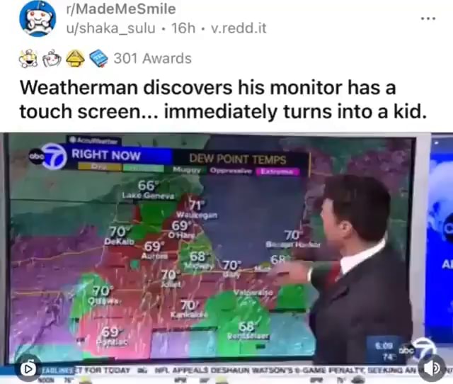MadeMeSmile Oe Weatherman discovers his monitor has a touch screen ...