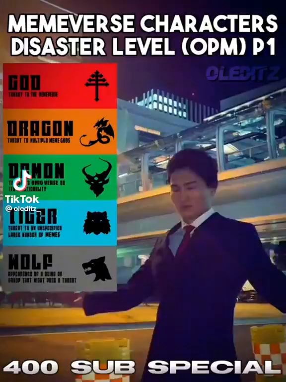 MEMEVERSE CHARACTERS DISASTER LEVEL (OPM) 400 SUB SPECIAL - iFunny