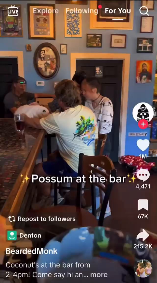 E Fellawing For Yo Possum at the bar / ) Repost to followers Denton 215 ...