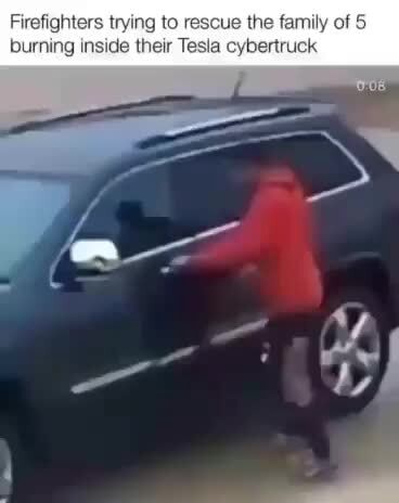 Firefighters trying to rescue the fam of burning inside their Tesla ...