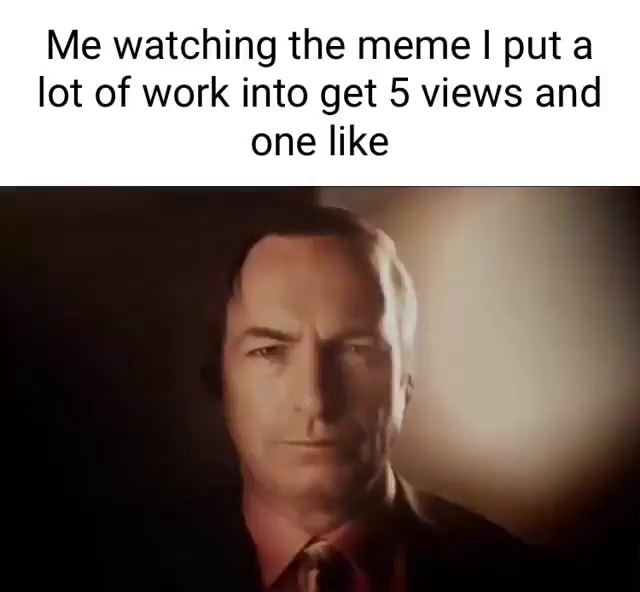 Me watching the meme I put a lot of work into get 5 views and one like ...