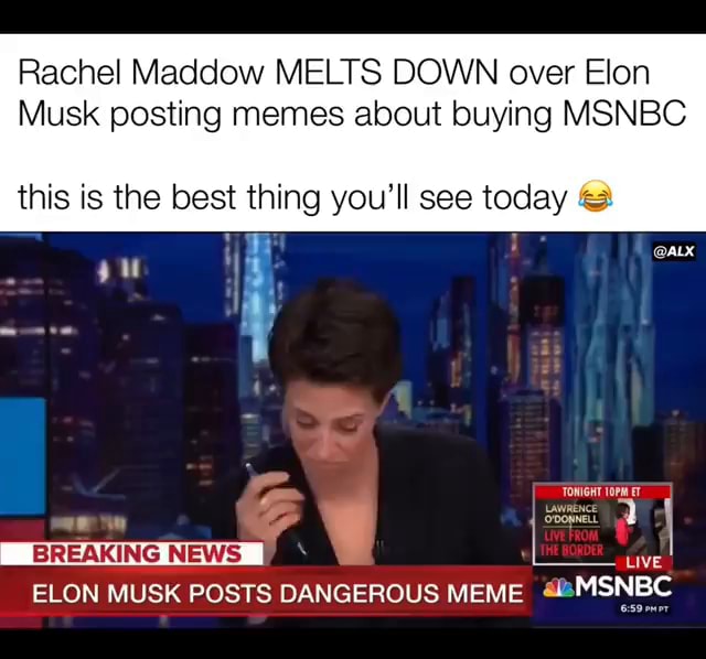Rachel Maddow MELTS DOWN over Elon Musk posting memes about buying ...