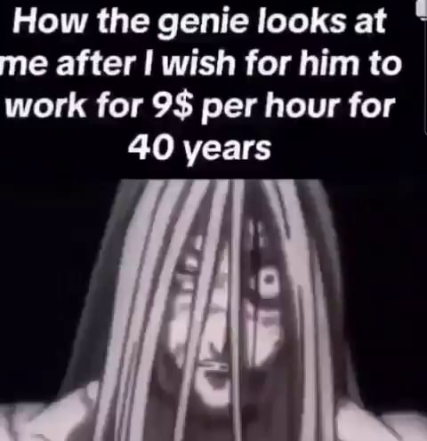 How the genie looks at me after I wish for him to work for 9$ per hour ...