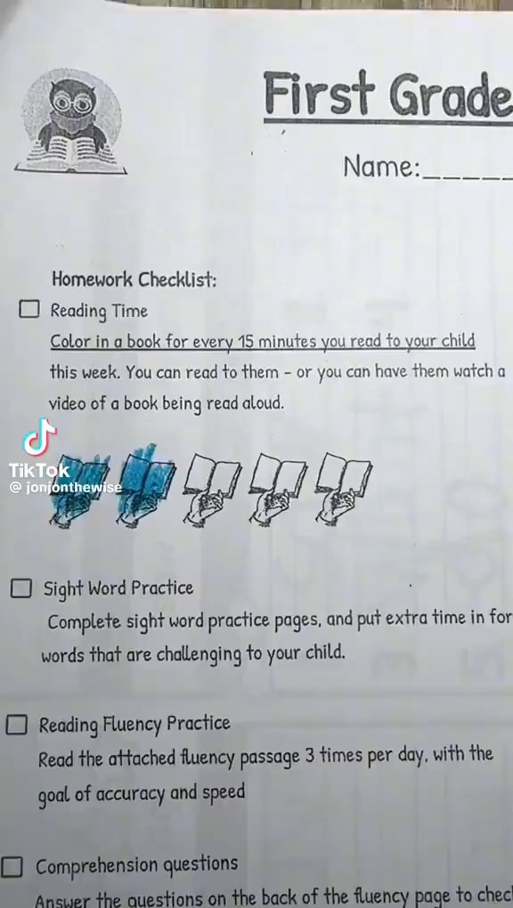 Homework Checklist: Reading Time Name:______ for e nutes you read fo ...
