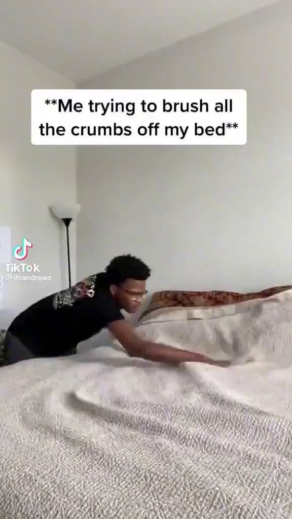 **Me trying to brush all the crumbs off my bed** cf TikTok - iFunny