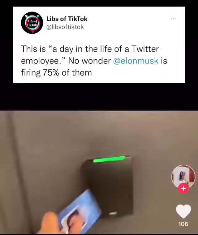 Libs of TikTok This is "a day in the life of a Twitter employee." No ...