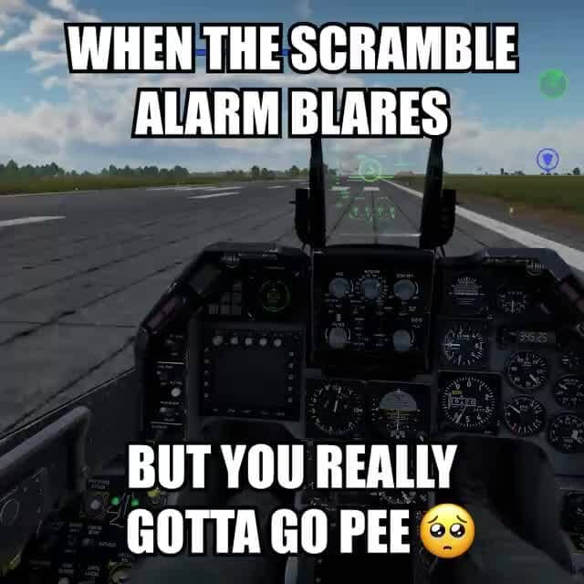 WHEN THE SCRAMBLE ALARM BLARES BUT YOU REALLY GOTTA GO PEE - iFunny