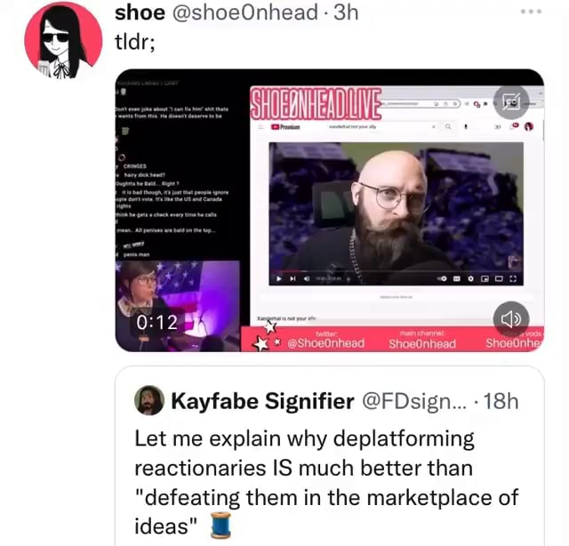 Shoe @shoeOnhead - tldr; I @ Kayfabe Signifier @FDsign... Let me ...