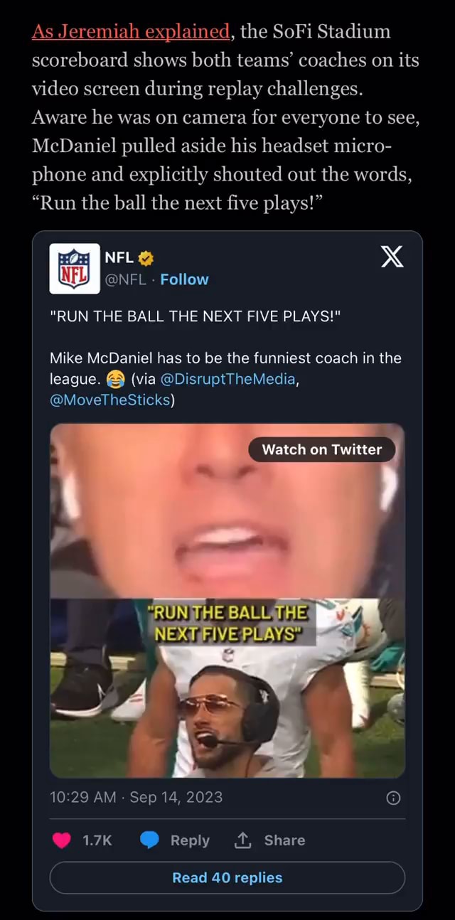 As Jeremiah explained, the SoFi Stadium scoreboard shows both teams ...