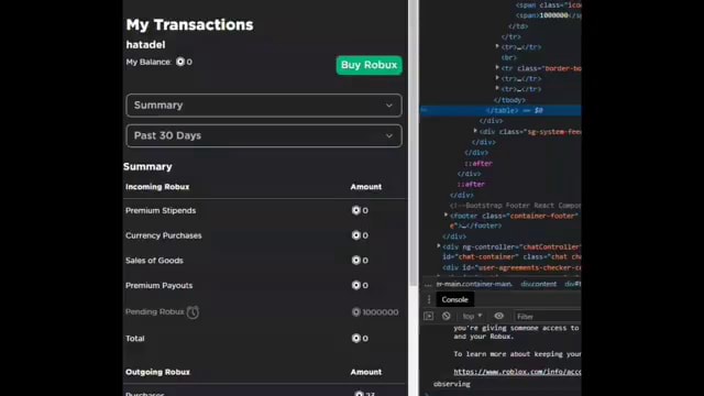 My Transactions hatadel My Balance: Summary Incoming Robux Premium ...