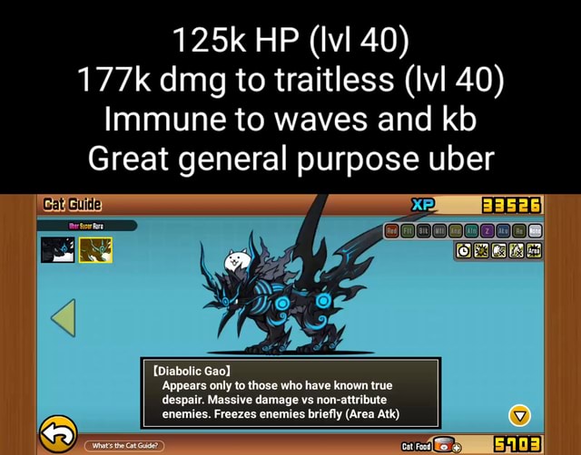 125k HP (IvI 40) 177k dmg to traitless (Ivl 40) Immune to waves and kb Great general purpose ...