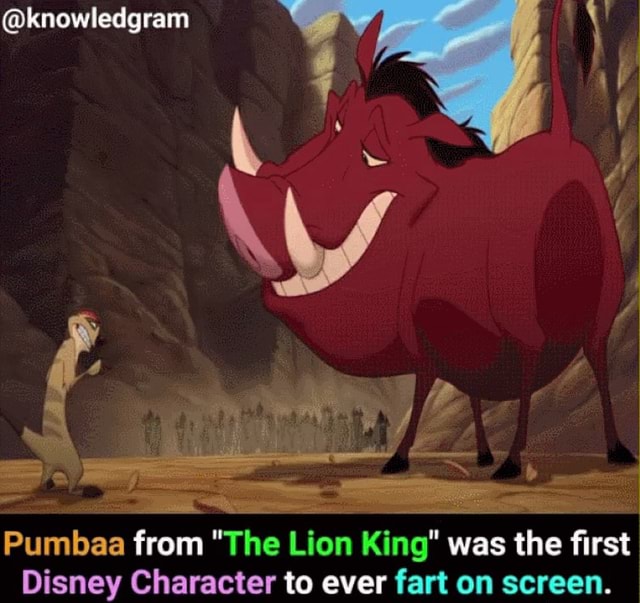 @knowledgram Pumbaa from "The Lion King" was the first Disney Character ...