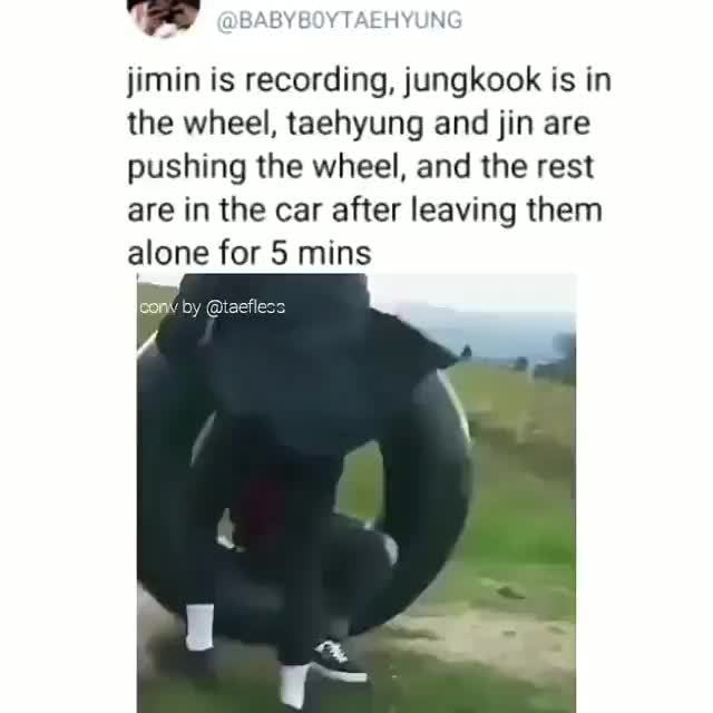 Jimin is recording, jungkook is in the wheel, taehyung and jin are ...