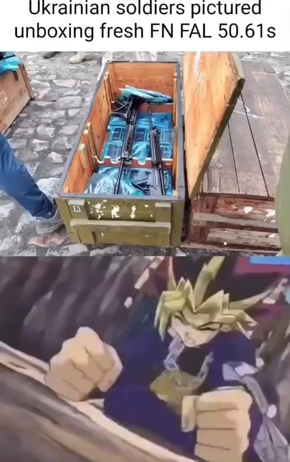 Ukrainian soldiers pictured unboxing fresh FN FAL 50.61s - iFunny