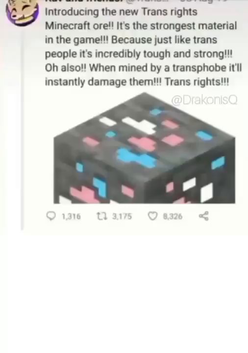 Introducing the new Trans rights Minecraft ore! It's the strongest ...
