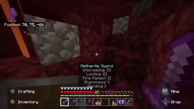 Netherite Sword Unbreaking III Looting III Fire Aspect IT Sharpness AT ...
