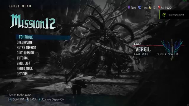 PAUSE MENU CONTINUE RETRY mission Dy QUIT mission TUTORIAL SHILL LIST ...