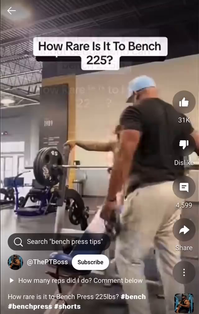 How Rare Is It To Bench 225? Dislike f- - Search *bench press tips" Q ...