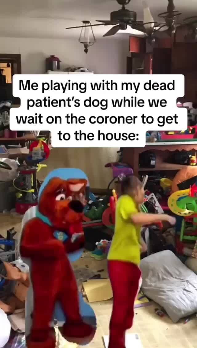 Me playing with my dead patient's dog while we I wait on the coroner to ...